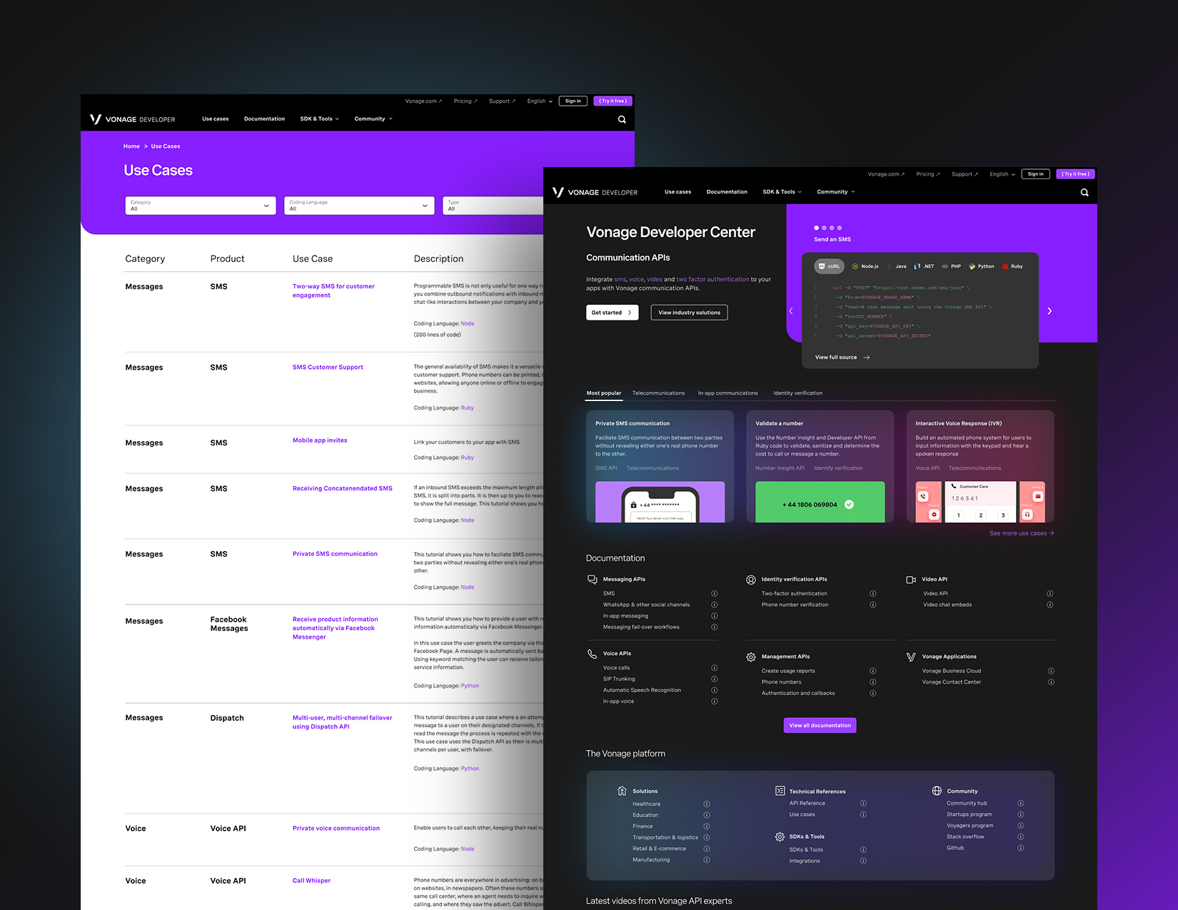 Vonage Developer Portal Design | Nyquist Design